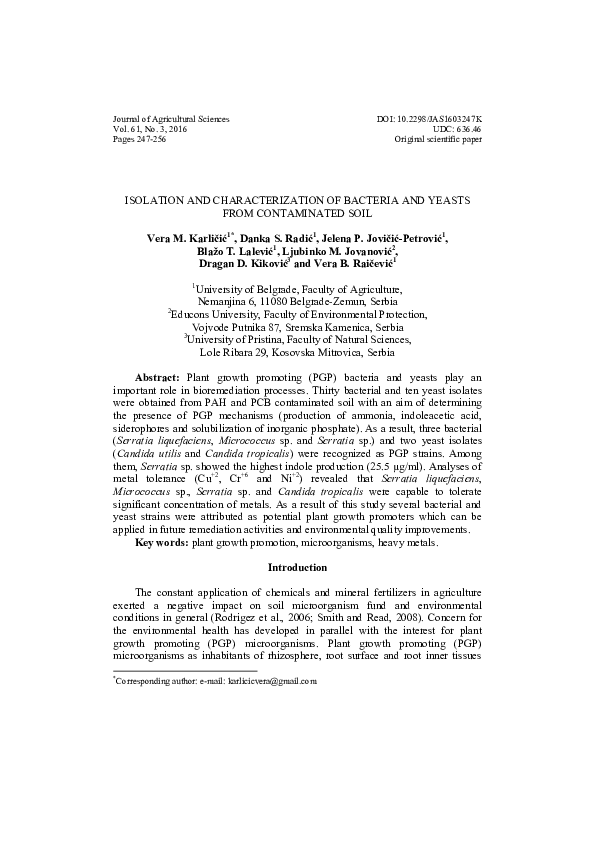 (PDF) Isolation and characterization of bacteria and yeasts from contaminated soil