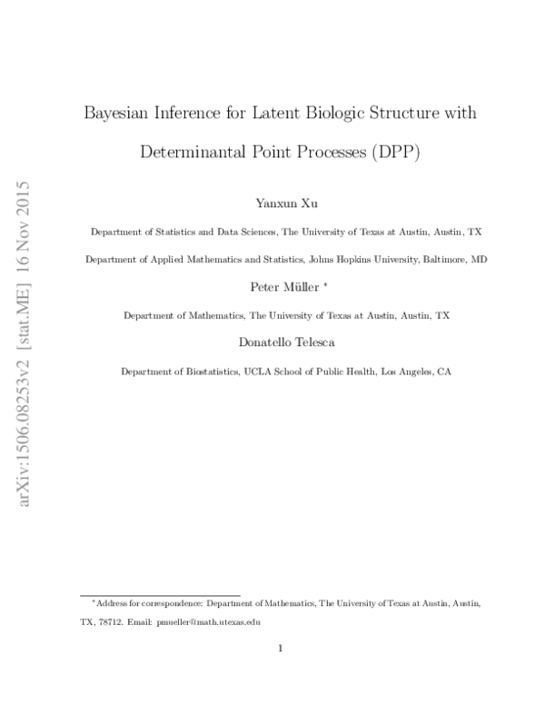 (PDF) Bayesian inference for latent biologic structure with determinantal point processes (DPP)