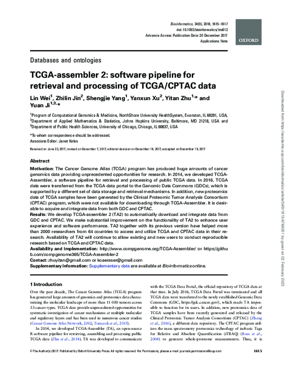 (PDF) TCGA-assembler 2: software pipeline for retrieval and processing ...