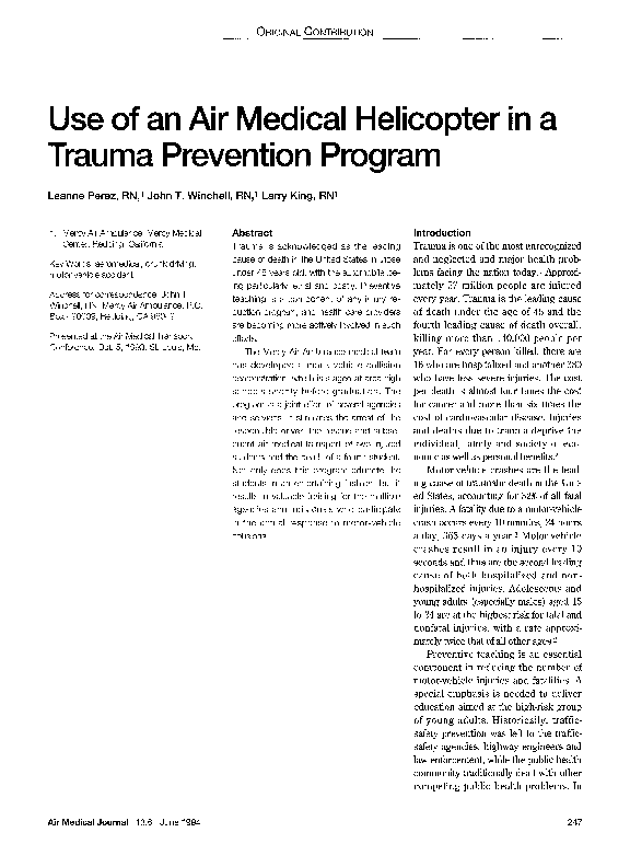 (PDF) Use of an air medical helicopter in a trauma prevention program
