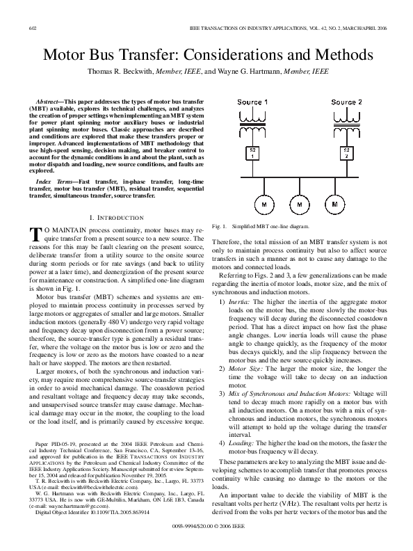 (PDF) Motor bus transfer: considerations and methods