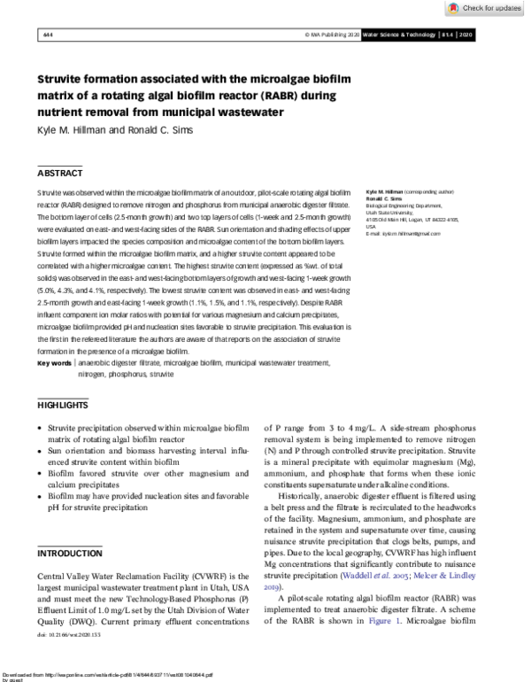 (PDF) Struvite formation associated with the microalgae biofilm matrix ...