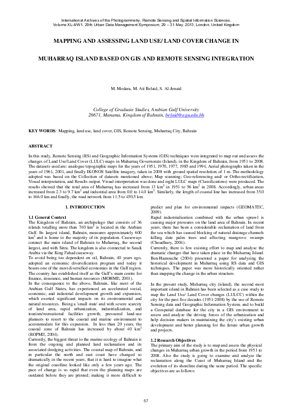 (PDF) Mapping and Assessing Land Use/ Land Cover Change in Muharraq Island Based on Gis and ...