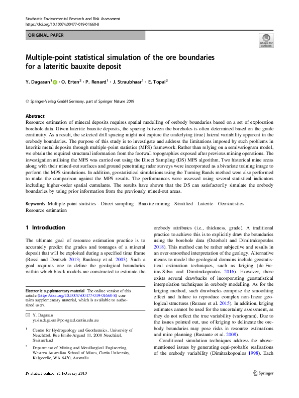 Pdf Multiple Point Statistical Simulation Of The Ore Boundaries For A Lateritic Bauxite Deposit