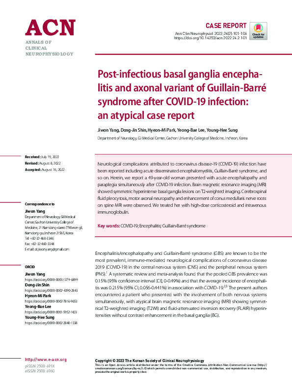 (PDF) Post-infectious basal ganglia encephalitis and axonal variant of ...