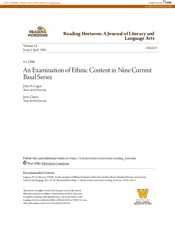 (PDF) An Examination of Ethnic Content in Nine Current Basal Series