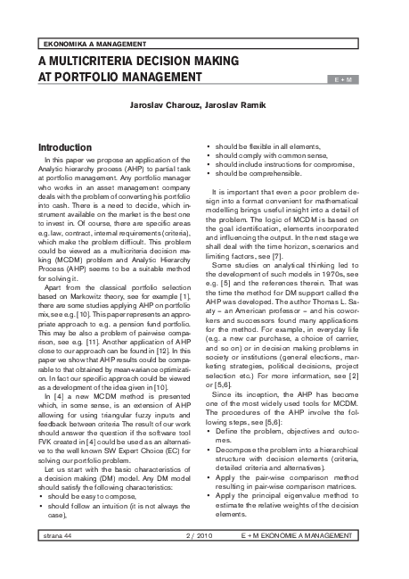 (PDF) A Multicriteria Decision Making at Portfolio Management