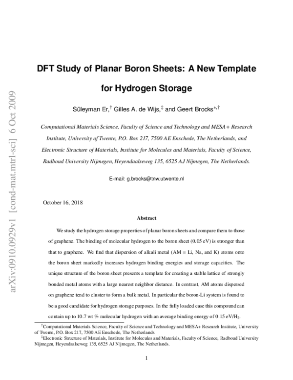(PDF) DFT Study of Planar Boron Sheets: A New Template for Hydrogen Storage