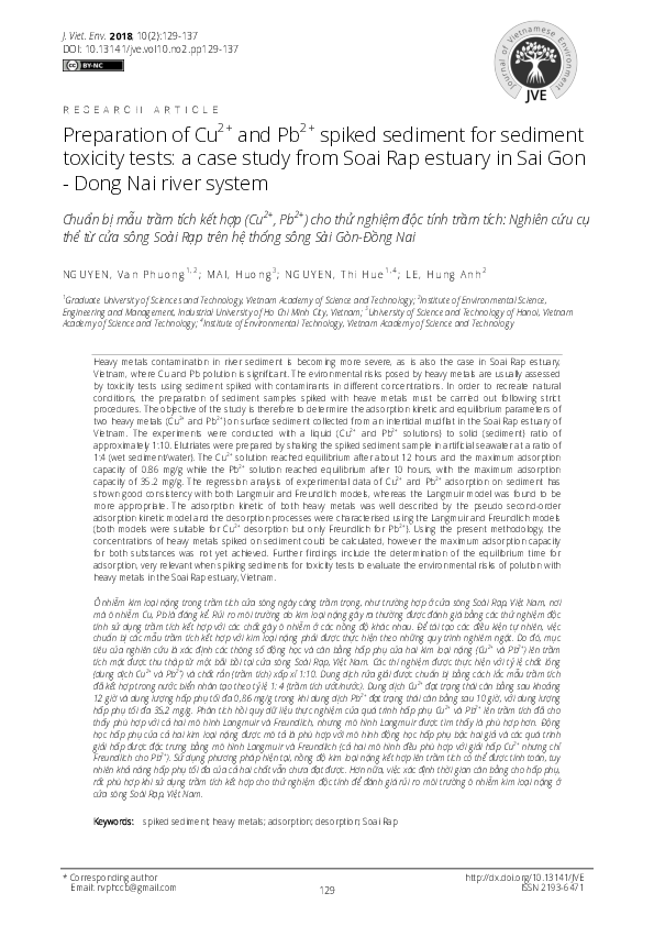 (PDF) Preparation of Cu2+ and Pb2+ spiked sediment for sediment ...