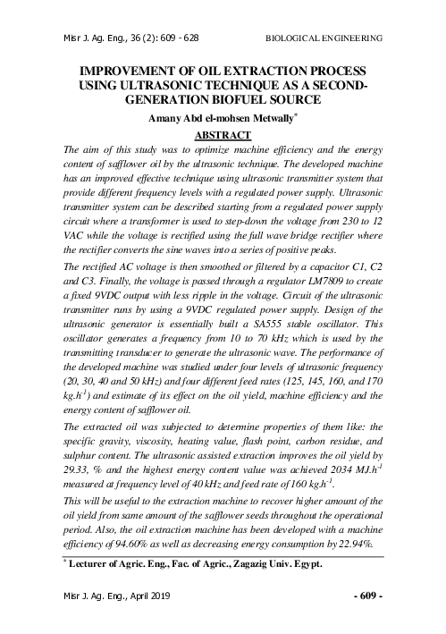 (PDF) Improvement of Oil Extraction Process Using Ultrasonic Technique ...