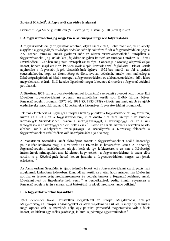 (PDF) Fogyasztói Szerződés És Alanyai