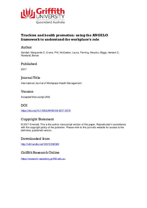 (PDF) Truckies and health promotion: using the ANGELO framework to ...