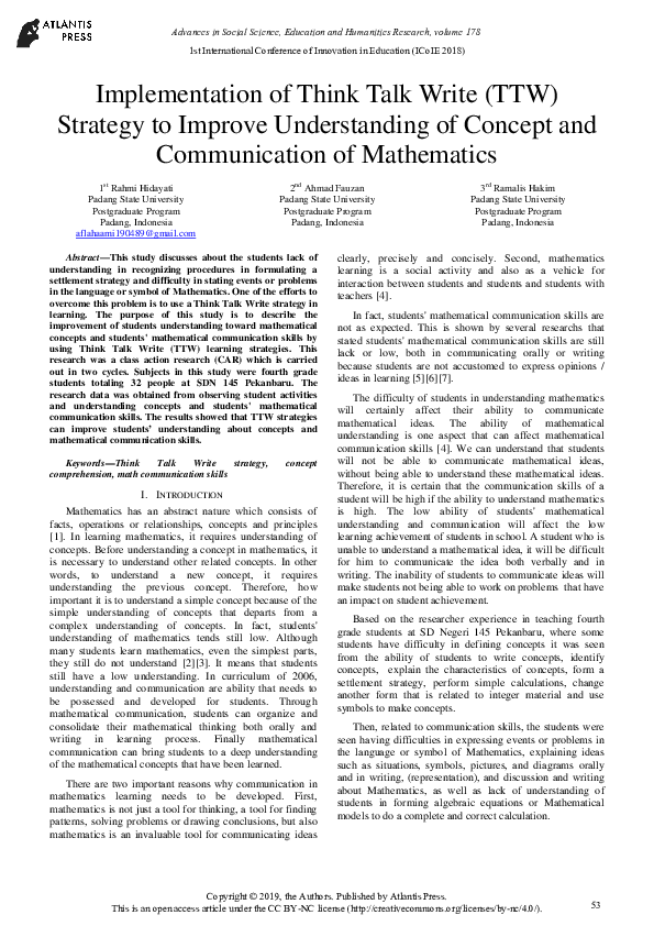 (PDF) Implementation of Think Talk Write (TTW) Strategy to Improve ...