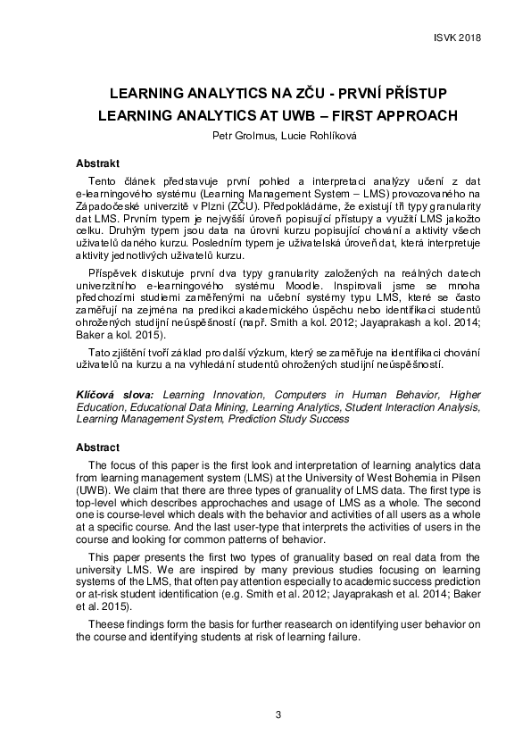 (PDF) Learning analytics na ZČU - první přístup | Lucie Rohlikova - Academia.edu