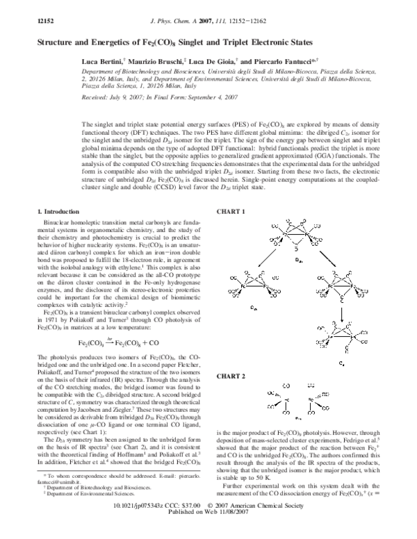 (PDF) Structure and Energetics of Fe2(CO)8 Singlet and Triplet ...