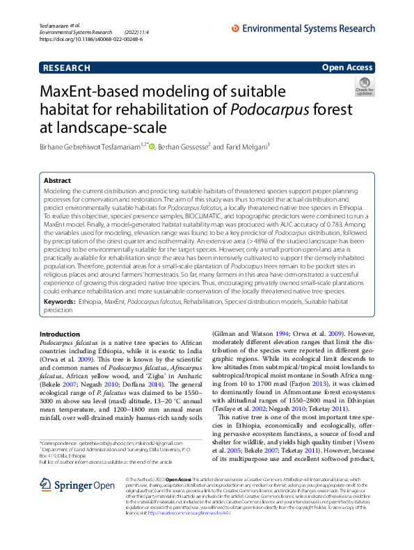 (PDF) MaxEnt-based modeling of suitable habitat for rehabilitation of Podocarpus forest at ...