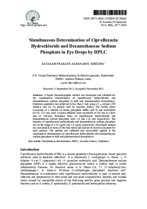(PDF) Simultaneous Determination of Ciprofloxacin Hydrochloride and Dexamethasone Sodium ...