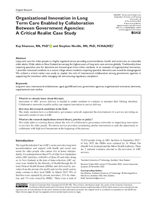 (PDF) Organizational Innovation in Long Term Care Enabled by ...