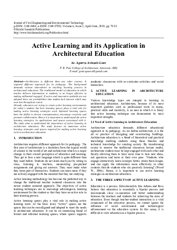 (PDF) Active Learning and its Application in Architectural Education