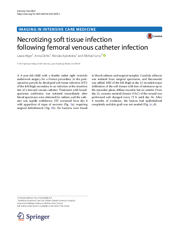 (PDF) Necrotizing soft tissue infection following femoral venous ...