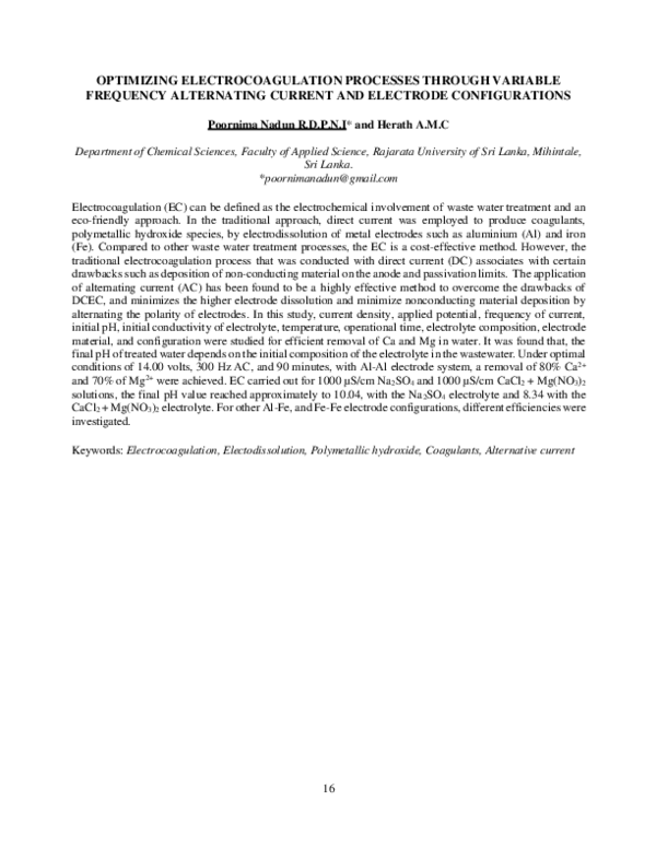 (PDF) OPTIMIZING ELECTROCOAGULATION PROCESSES THROUGH VARIABLE FREQUENCY ALTERNATING CURRENT AND ...