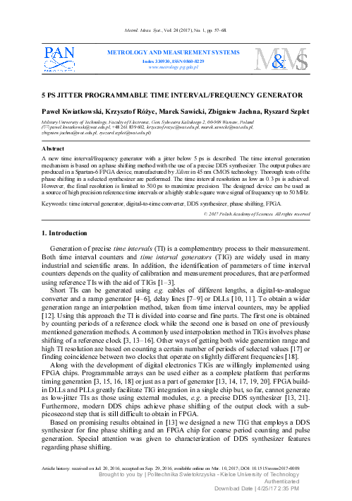 (PDF) 5 ps Jitter Programmable Time Interval/Frequency Generator