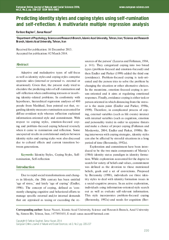 (PDF) Predicting identity styles and coping styles using self-rumination and self-reflection: A ...