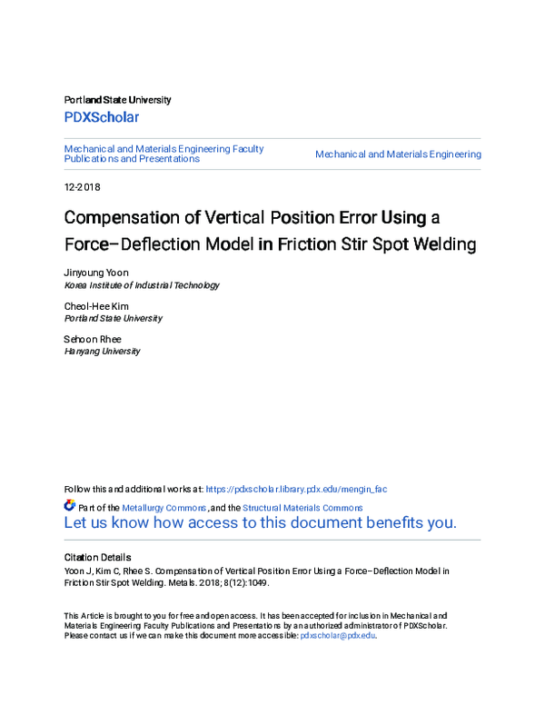 (PDF) Deflection model for robotic friction stir welding