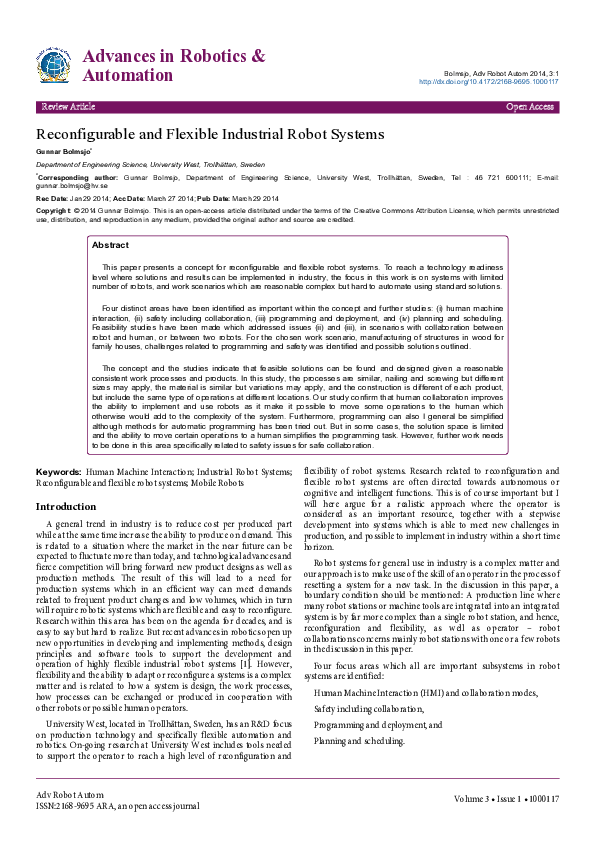 (PDF) Reconfigurable and Flexible Industrial Robot Systems
