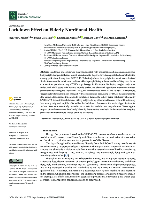 (PDF) Lockdown Effect on Elderly Nutritional Health