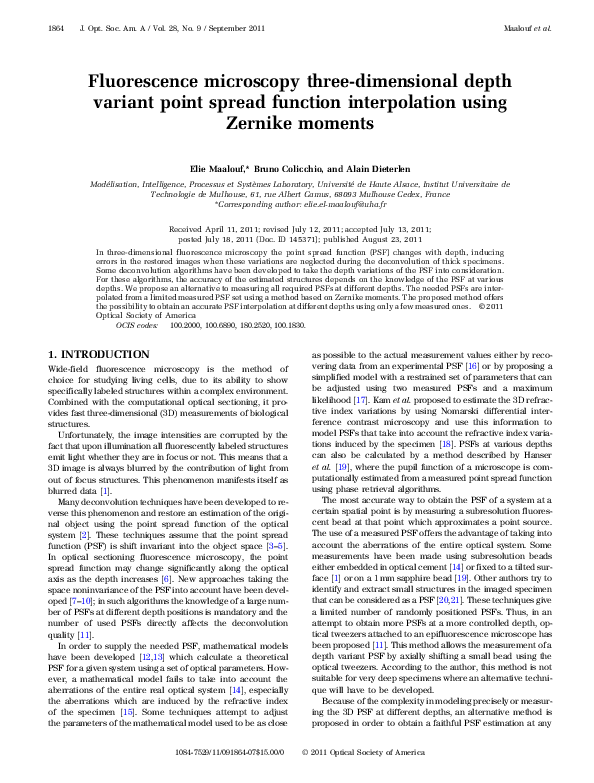(PDF) Depth-Variant PSF Interpolation in Fluorescence Microscopy