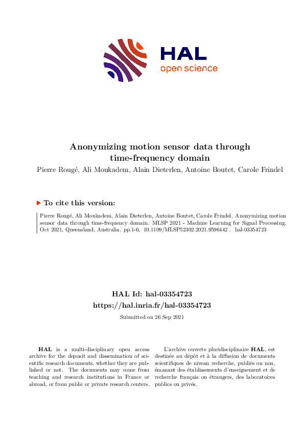 (PDF) Anonymizing Motion Sensor Data Through Time-Frequency Domain