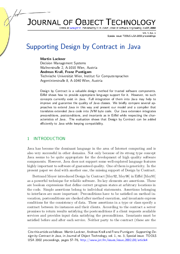 (PDF) Supporting Design by Contract in Java