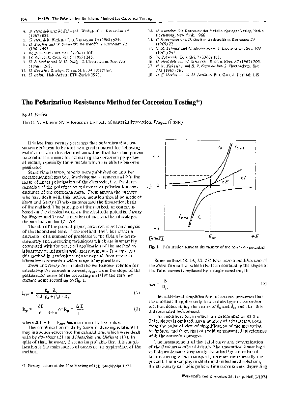 (PDF) The Polarization Resistance Method for Corrosion Testing