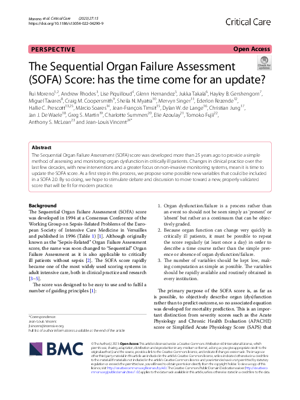 (PDF) The Sequential Organ Failure Assessment (SOFA) Score: has the ...