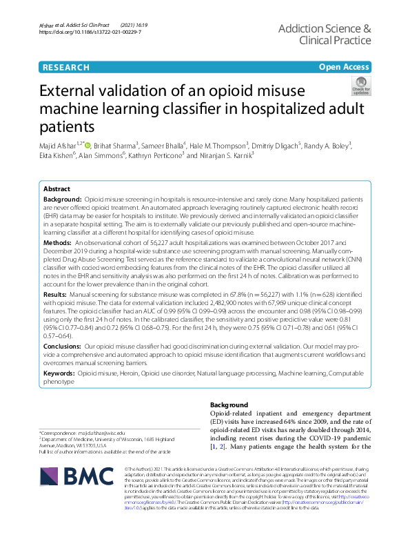(PDF) External validation of an opioid misuse machine learning classifier in hospitalized adult ...