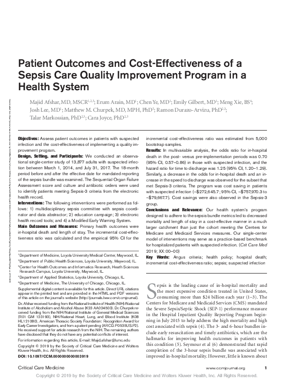 (PDF) Patient Outcomes and Cost-Effectiveness of a Sepsis Care Quality ...