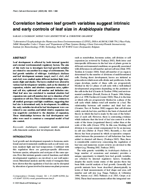 (PDF) Correlation between leaf growth variables suggest intrinsic and ...
