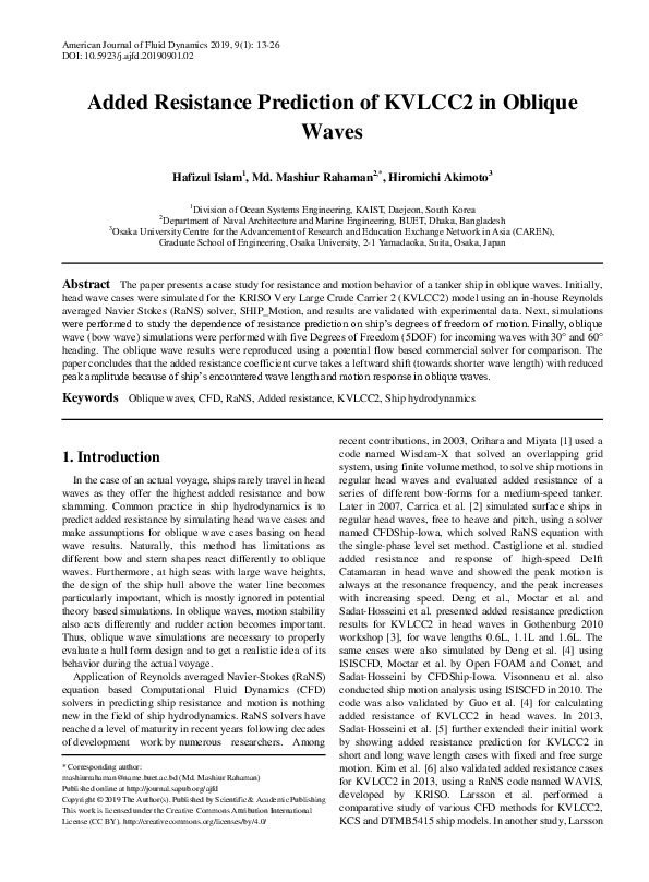 (PDF) Evaluation of Added Resistance of KVLCC2 in Short Waves