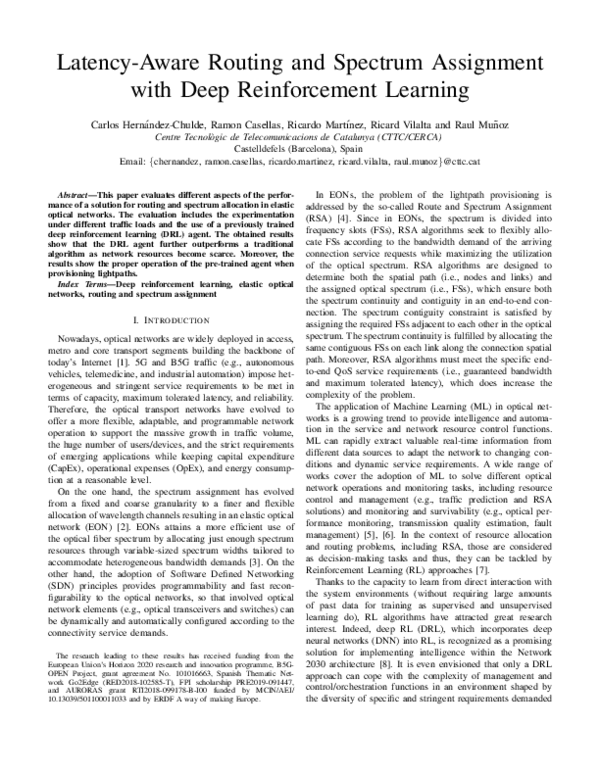 Pdf Latency Aware Routing And Spectrum Assignment With Deep Reinforcement Learning