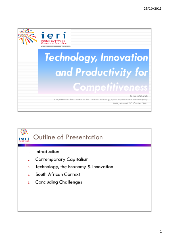 (PDF) Technology, Innovation and Productivity for Competitiveness