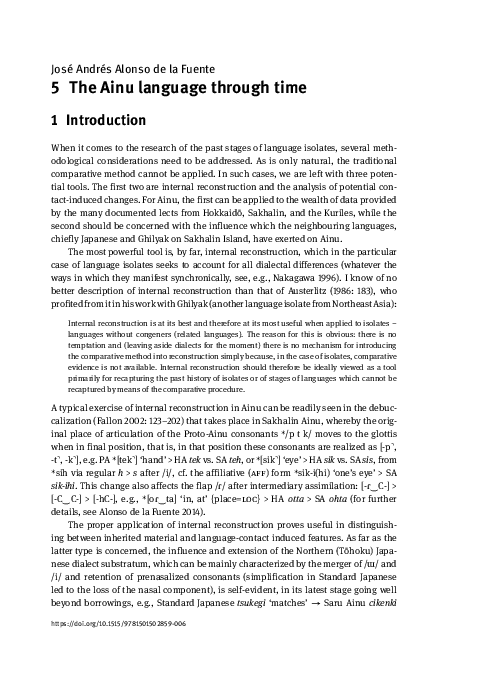 (PDF) The Ainu language through time (with corrections)