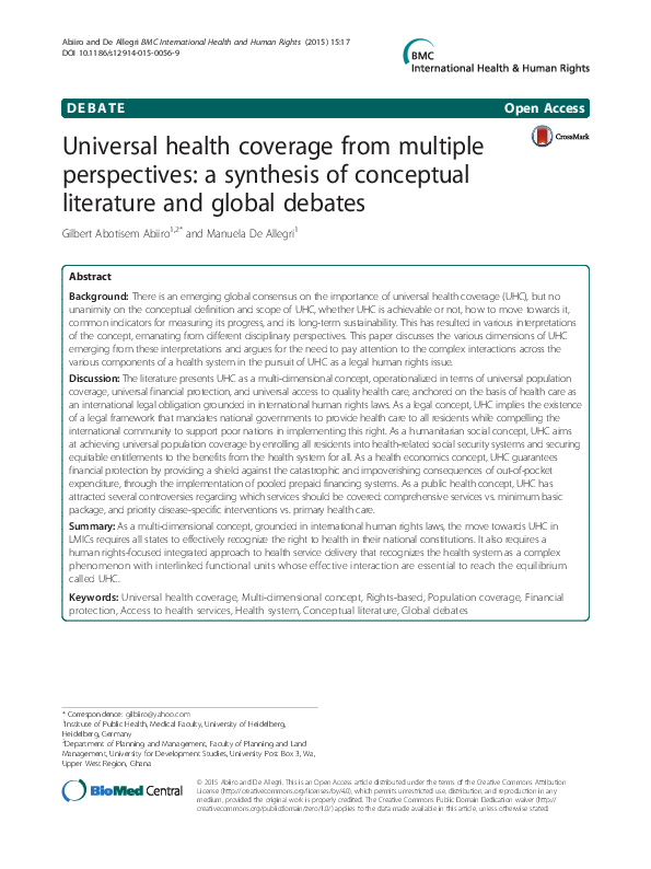 (PDF) Universal health coverage from multiple perspectives: a synthesis ...