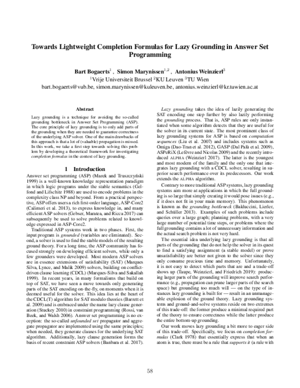 (PDF) Towards Lightweight Completion Formulas for Lazy Grounding in Answer Set Programming ...