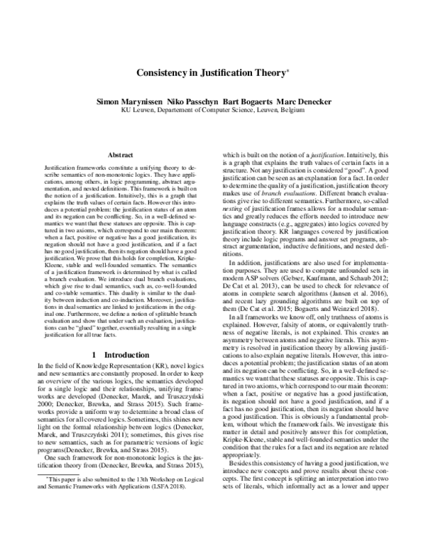 (PDF) Consistency in Justification Theory