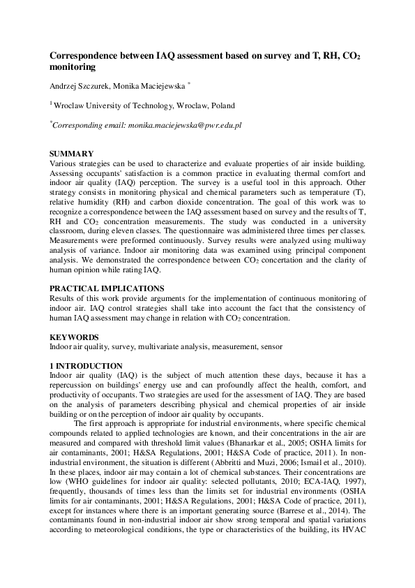 (PDF) Correspondence between IAQ assessment based on survey and T , RH ...