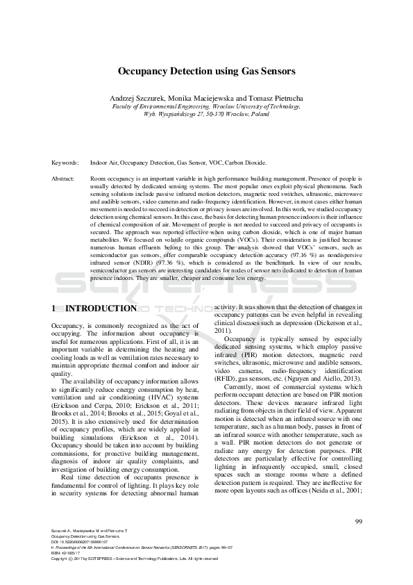 (PDF) Occupancy Detection using Gas Sensors