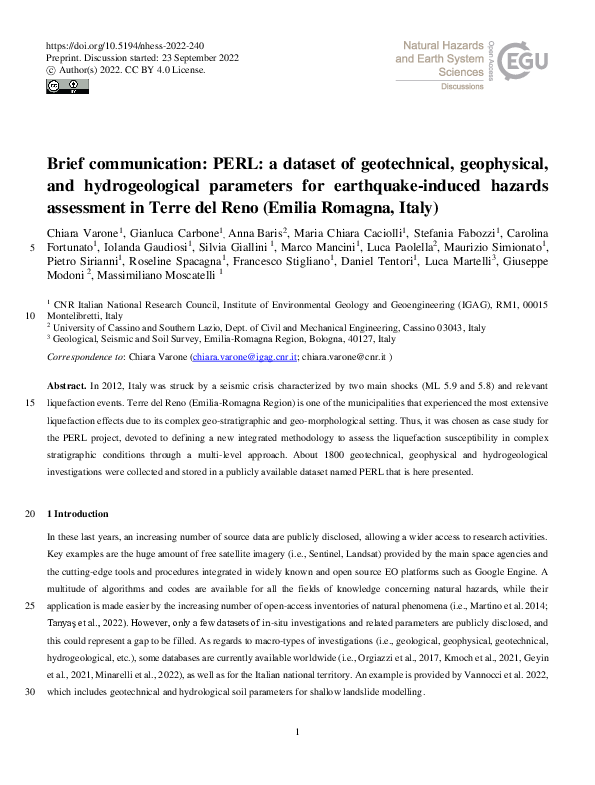 (PDF) Brief communication: PERL: a dataset of geotechnical, geophysical ...