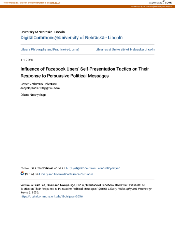 (PDF) Influence of Facebook Users’ Self-Presentation Tactics on Their ...