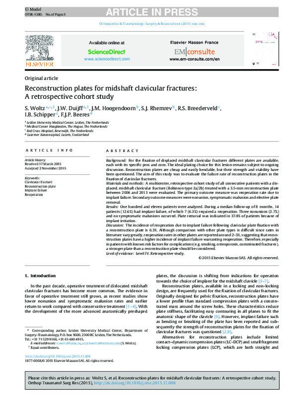 (PDF) Reconstruction plates for midshaft clavicular fractures: A ...